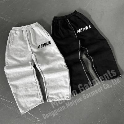 China Custom Mens Joggers Striped Wide Leg Flared Baggy Stacked Sweatpants Men Casual Cotton French Terry Sweat Pants Trousers for Men for sale