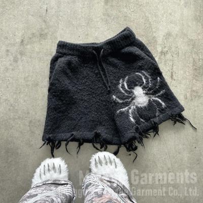 China Custom Shorts Print Logo High Quality Fluffy Fuzzy Knitted Mohair Wool Below Knee Drawstring Streetwear Oversized Shorts for Men for sale