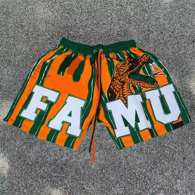 China Custom Chenille Jogging Sport Embroidered Logo Wholesales Spandex Workout Shorts Mesh Fitness With Pocket Gym Shorts for Men for sale