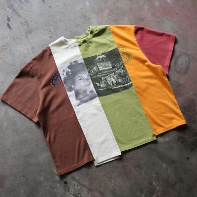 China Clothing Manufacturers Custom Dtg Print Streetwear Patchwork Oversized Sewing Cropped T Shirt Men Boxy T Shirts Cotton T Shirt for sale