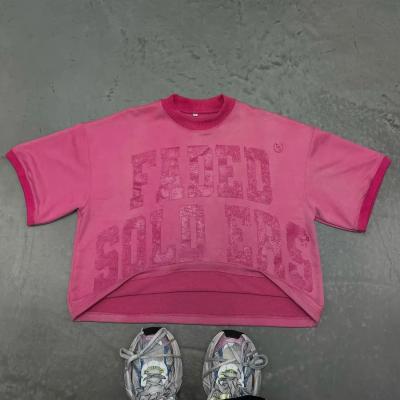 China Custom Acid Wash Distressed Vintage Ringer T Shirt Jersey Graphic Terry Thick Pima Cotton Boxy T-Shirt Retro Streetwear Tee Men for sale