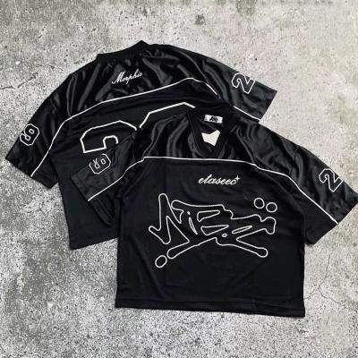China Custom Printing Polyester Oversized Vintage Boxy Retro Soccer Football Jersey V Neck Mesh Men'S T-Shirts Streetwear Summer for sale