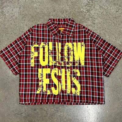 China Custom Screen Print Logo Boxy Retro Tshirt Plaid Shirt Heavyweight Men's Trend Striped Printed Bottom up Polo Shirts for Men for sale