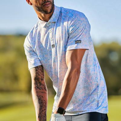 China Camiseta de polo de golf de alta calidad personalizada de poliéster espandéx con cuello de cuchillo de golf de polo de hombres de venta al por mayor Camiseta de golf de impresión de sublimación en venta