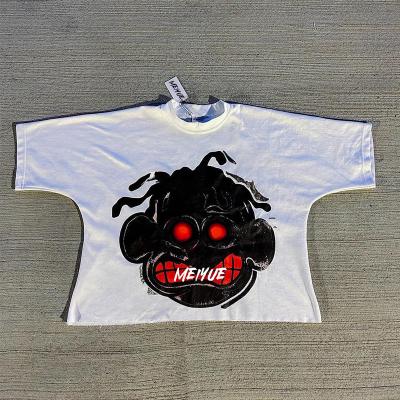 China Custom Digital Print Tee Cropped Raw Hem Plus Size Mens Drop Shoulder Thick T Shirts Oversized Tshirt Heavy Cotton T Shirts for sale