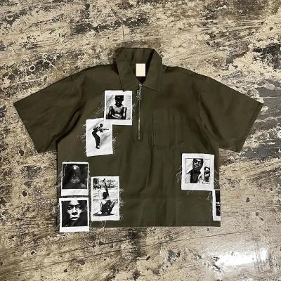China Custom Applique Embroidery Patch Graphic Logo Boxy Golf Polo Vintage Polo T Shirts Short Sleeve Shirt Half Zip up T-Shirts Mens for sale