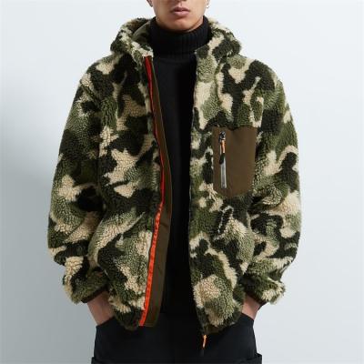 China Custom Men  Fuzzy Shearling Berber Fleece Camo Sherpa Hoodie for sale