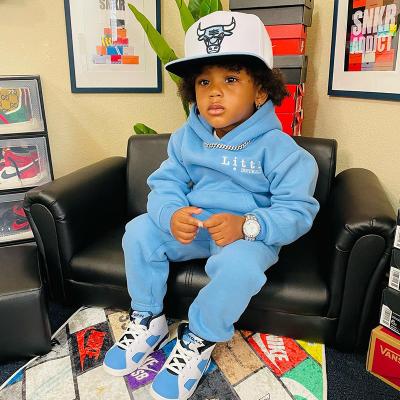 China Custom Logo Boys Clothing Sets Cotton Embroidery Kids Hoodie Vintage Pullover No String Print Sweatpants and Hoodie Set Children for sale