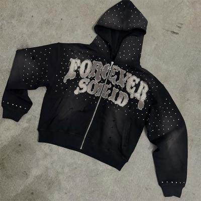 China Embroidery Patch Logo Streetwear Mens Hoodies Rhinestone Hooded Sweatshirt for sale