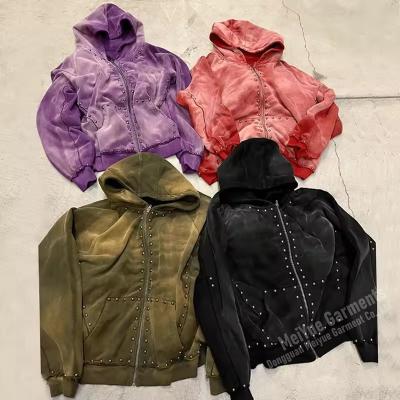 China Heavy Cotton Pullover Rivet Oversized Rhinestone Hoodie Anti Shrink 480 Grams for sale