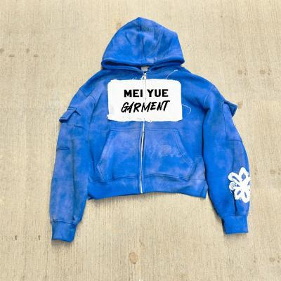 China Geborduurde patch mannen straatwear strass hoodie oversized unisex zip up hoodie Te koop