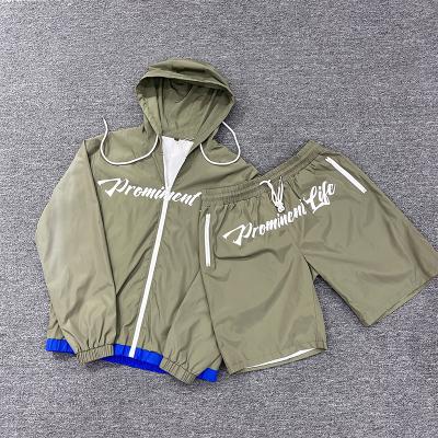 China Custom Sublimation Print Nylon Hoodie And Shorts Sweatsuit Jogger Set Fabric Nylon for sale