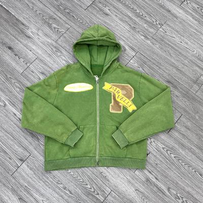 China Customized Colors Hoodie Men Zipper Chenille Embroidery Oversized Cropped Hoodie Streetwear With Customized Printing Label for sale