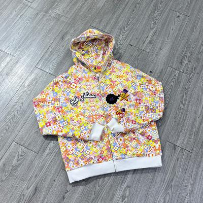 China OEM Hoodie Custom Contract Stitch All Over Dtg Ptrint Hoodie Chenille Embroidery Patch Oversized Full Face Zip Up Hoodie Men for sale