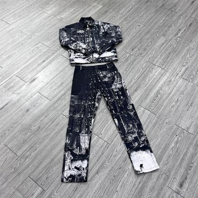 China Custom Zip Up Jacket Sweatpants Set Streetwear 2 Pieces Set Joggers Dtg Vintage Print Tracksuit Jacket Pants Set for sale