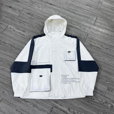 China Custom Track Muti Pocket Color Block Hidden Zipper Jacket Windbreaker Nylon Polyester Windproof Outdoor Jacket For Men for sale