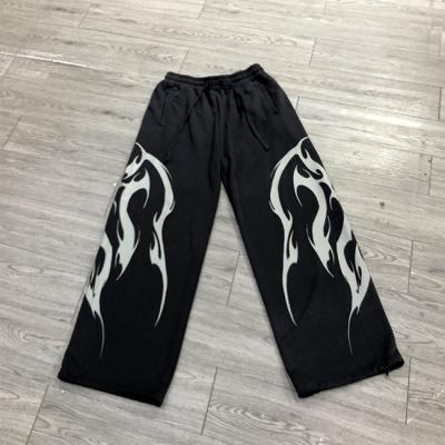 China Custom Screen Print logo Acid Wash Vintage Sweatpants Baggy Embroidered Loose Fit Streetwear Flared Sweatpants Track Pants Men for sale
