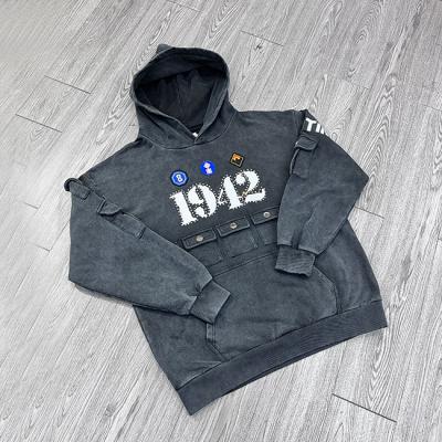 China Label Customized Printing Label Oem Hoodie With Contract Stitch Rhinestone Embroidery Logo And Acid Washed Vintage Design for sale