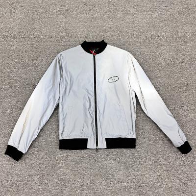 China Custom Heat Transfer Print Jacket Bomber Jacket Zip up Embroidery logo Reflective Shiny Windbreaker Nylon Track Jacket for Men for sale
