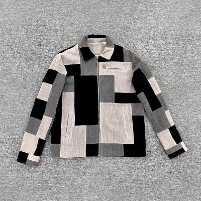 China Custom Men's Flannel Plaid Shirt Long Sleeve Zip Up Corduroy Shirt with Color Patchwork and Customized Size for sale