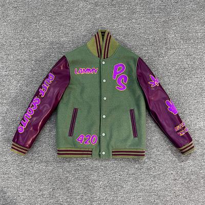 China Custom Winter Varsity Jacket Letterman Leather Sleeve Windproof Bomber Jacket Chenille Embroidery Streetwear Varsity Jacket for sale