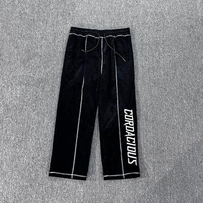 China Custom Embroidery logo Corduroy Sweat Pants Trousers Letter Patchwork Wide Leg Baggy Straight Fit Cut Sew Sweatpants Men for sale