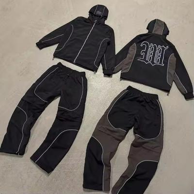 China Custom 3m Lightweight Reflective Detachable Zipper Nylon Shorts Sweatsuit Men Windbreaker Jacket Nylon Track Pants Tracksuit for sale