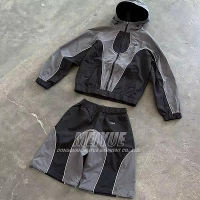 China Summer Windbreaker Nylon Tracksuits Nylon Color Blocking Track Jacket Windbreaker Nylon Waterpoof Hoodie Shorts Set Men for sale