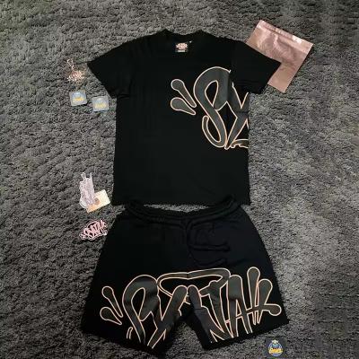 China Custom Vintage Short Set Acid Wash Print Boxy T Shirts Cotton Streetwear Shorts T-Shirt Puff Print Crop Tshirt Shorts Set for sale