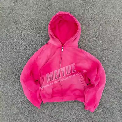 China Custom Hoodie Plain Blank Zip Up Hoodie Vintage Acid Washed Zipper Heavyweight Fleece 100% Cotton Oversized Hoodie for sale