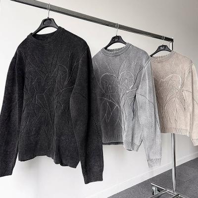 China Custom Sweatshirt Warm Streetwear Sweater 3d Embroidered Knit Oversized Drop Shoulder Wool Soft Sweater Custom logo for sale