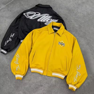 China Custom Jacket Streetwear Fashion Embroidery Patch Leather Mens Jacket Plus Size Bomber Motorcycle Leather Jacket for Men for sale