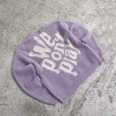 China Senior Custom New Designer Blurred Logo Print Sweater Brushed Wool Blend Sweatshirt Plain Knitted Pullover Mohair Sweater Men for sale