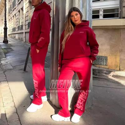 China Custom Clothing Manufacturers Pullover Embroidery logo Hoodie Puff Print Stacked Baggy Sweatpants Cotton Tracksuit Set for sale