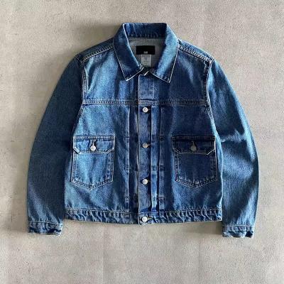 China Custom 100% Cotton Washed Denim Jacket with Pocket Single Button Denim Jacket for Men Slim Fit High Quality Denim Jacket for sale