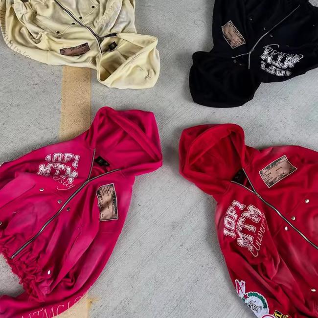 Full-length view of cropped hoodie design