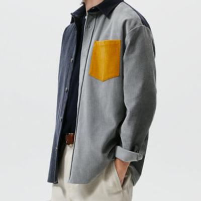 China Men's Casual Jacket with Turn Down Collar Color Block Custom Graphic Overshirt for Autumn for sale