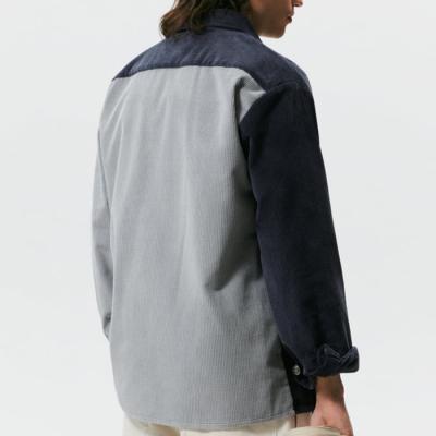 China Men's Casual Jacket with Turn Down Collar Color Block Custom Graphic Overshirt for Autumn for sale