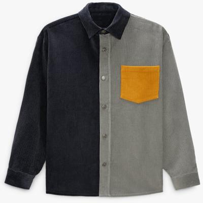 China Men's Casual Jacket with Turn Down Collar Color Block Custom Graphic Overshirt for Autumn for sale