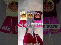 custom acid wash t shirts  and shorts set