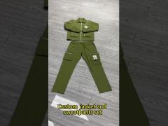 Custom Windbreaker 폴리에스터 지프 업 크로프 박시 재킷 화물 스웨트 팬티 남성 방수 가벼운 캐주얼 재킷과 팬티 세트