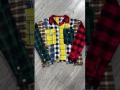 Individuelles Flanell-Karohemd, Knopfleiste, Stickerei, Patchwork, Logo, Colorblock, Poloshirt, Cut and Sew, Patch-Hemd für Herren