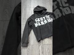 Custom logo Pullover Acid Wash Vintage Raw Hew Boxy Cut Edge Hoodie Applique Embroidery Patch Hoodie