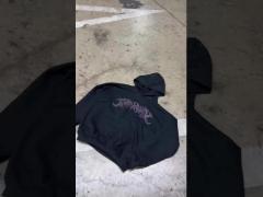 Hoodie Streetwear Custom Distressed Embroidery Patch Zip up Oversized Hoodie French Terry Rhinestone