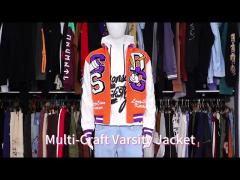 Custom Logo Patchwork Streetwear Chenille Embroidery Winter Leather Bomber Letterman Men Varsity Jac