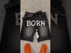 カスタムバギーフィット5ポケットロゴ刺繍ホワイトコントラストトップステッチデニムショーツブルースマート製品ジョーツショートジーンズ