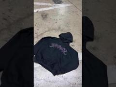 Custom Rhinestone Hoodie Acid Washed Fleece Heavyweight Distress Sun Faded Oversized Streetwear Hood