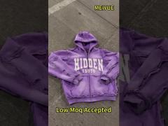 Custom 3d Embossing Zip Acid Wash Hoodies Applique Embroidery Rhinestone Hoodies for Men Streetwear