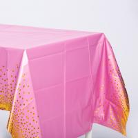China 1.5m Light Pink Disposable Tablecloth Plastic Table Covers Rectangle for sale