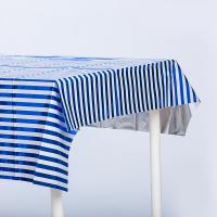 China Stripped Blue Disposable Tablecloth 1.8m Rectangular Plastic Tablecloth for sale